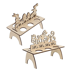 LUOZZY 2 Pcs Wood Easter Egg Holder DIY Painting Wood Egg Display Rack Tray Easter Rabbit Chicken Sign Egg Holding Stand for Home Shop Rabbit (4+5)