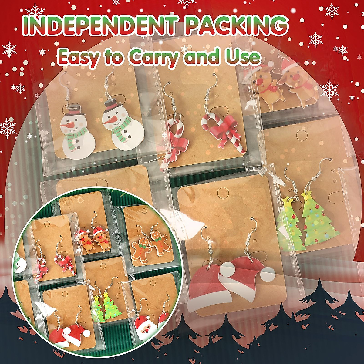 AUGSUN 8 Pairs Holiday Earrings for Women Christmas Acrylic Earrings Double Side Design Christmas Tree Gingerbread Men Decoration Christmas Jewelry