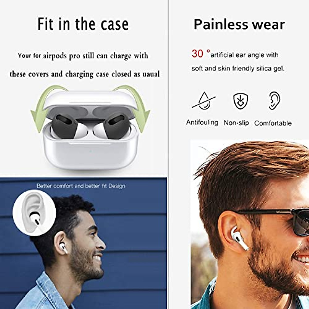 for Airpods Pro Case Black, 12in1 Kit Silicone Accessory Set Protective Cover for AirPods Pro 1st Generation with Watch Band Holder/Ear Hook/Ear Hangers/Ear Tip/Strap/Ring/Keychain/Brush/Carrying Box