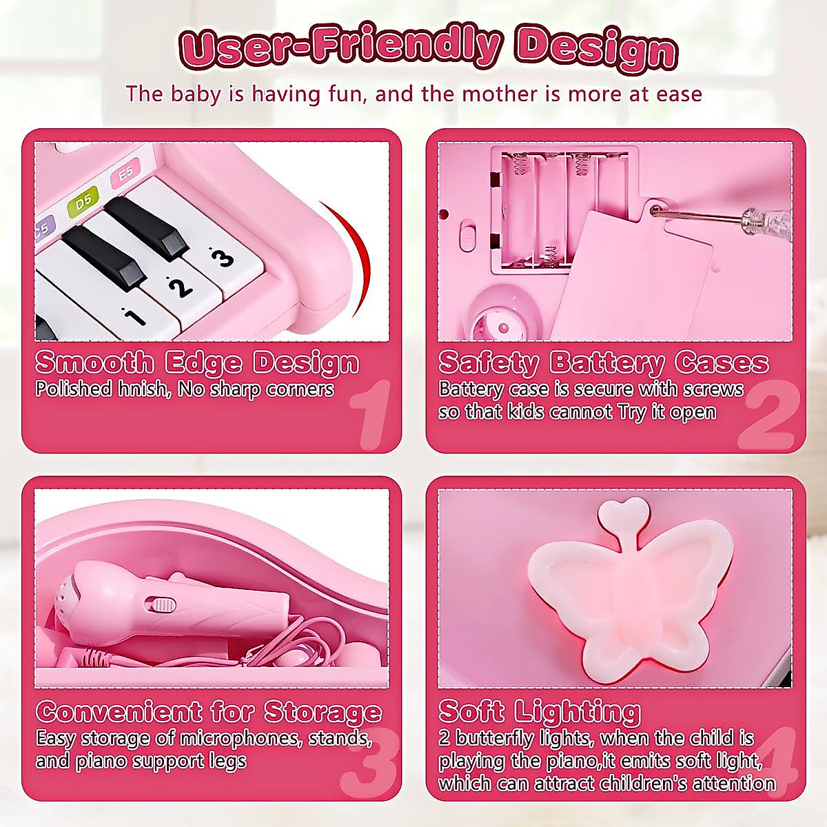 Toddler Piano Keyboard Toy - Toy Piano for 1 2 3 Years Old Girls Birthday Gift Piano Multi Functional Musical Toy with Microphone