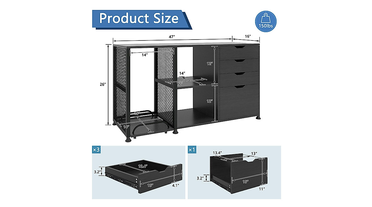 PUNCIA Office Lateral File Cabinet & Shredder Stand
