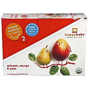 Happy Baby Organic Stage 2 Baby Food Simple Combos Pear Mango Spinach, 4 Ounce Pouch (Pack of 8) Resealable Baby Food Pouches, Fruit & Veggie Puree, Organic Non-GMO Gluten Free Kosher