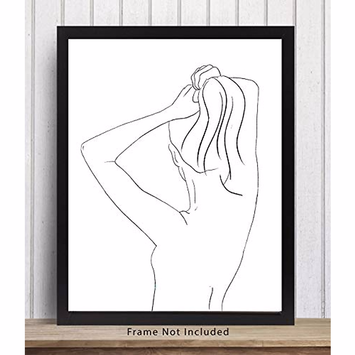 Abstract Female Form Pulling Hair Up Line Art - 11x14 UNFRAMED Minimalist Decor Wall Print of Woman’s Body Shape in Black on White