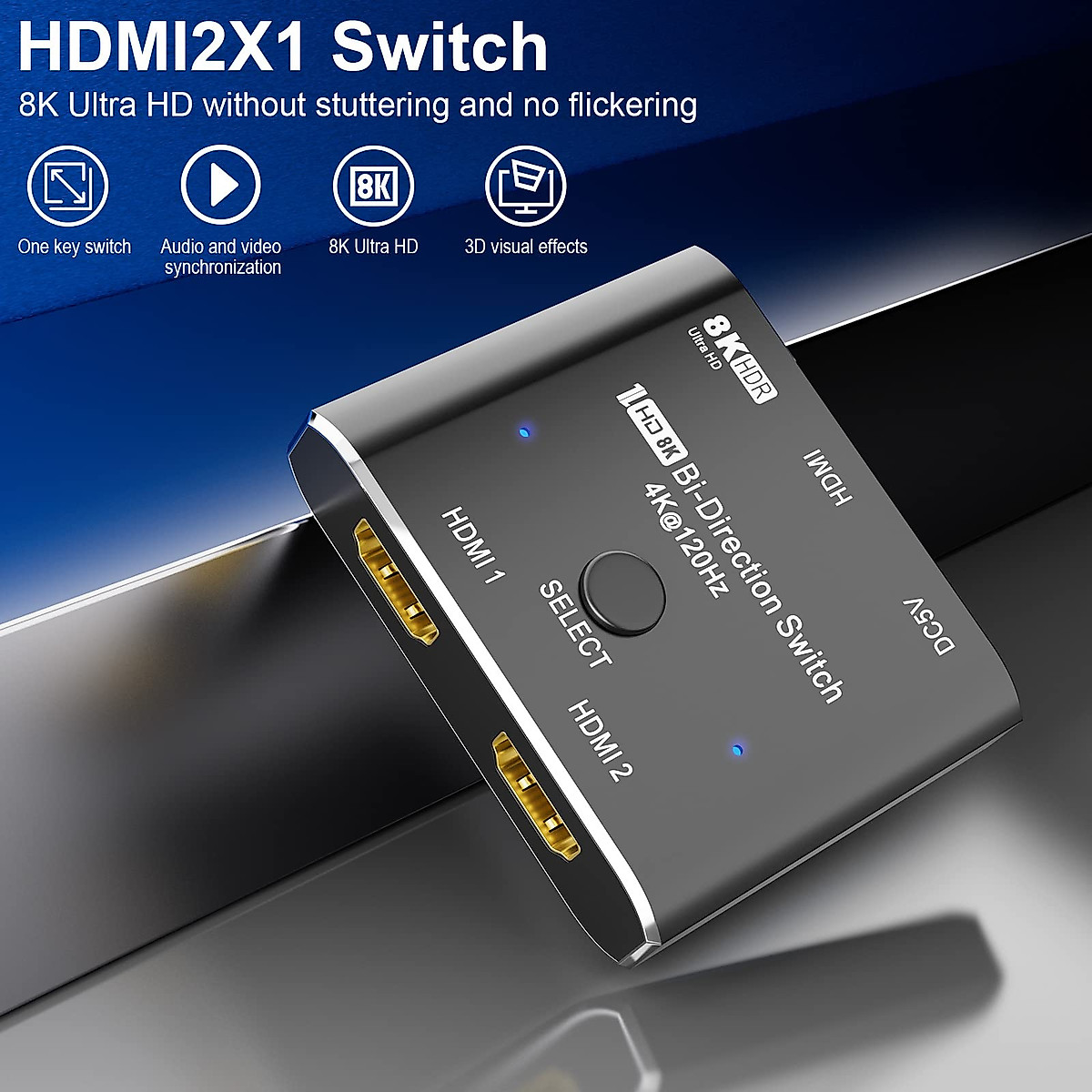 CABLEDECONN HDMI 2.1 Ultra 8K HD Bi-Directional Mini Switch 8K@60Hz 4K@120Hz HDR 1in 2out 2in 1out High Speed 48Gbps Splitter(Singal Display) Converter Compatible with Xbox X PS5 Aluminum Shell