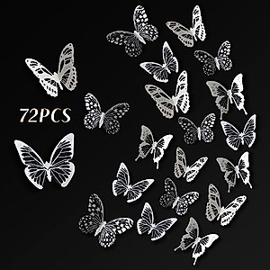 ALXBSONE 3D Butterfly Wall Stickers 72 Pcs, PVC Wall Sticker Decoration, Multiple Styles Butterfly Shape, Party Decals, for Bedroom Kids Nursery Classroom Wedding Decoration(White)