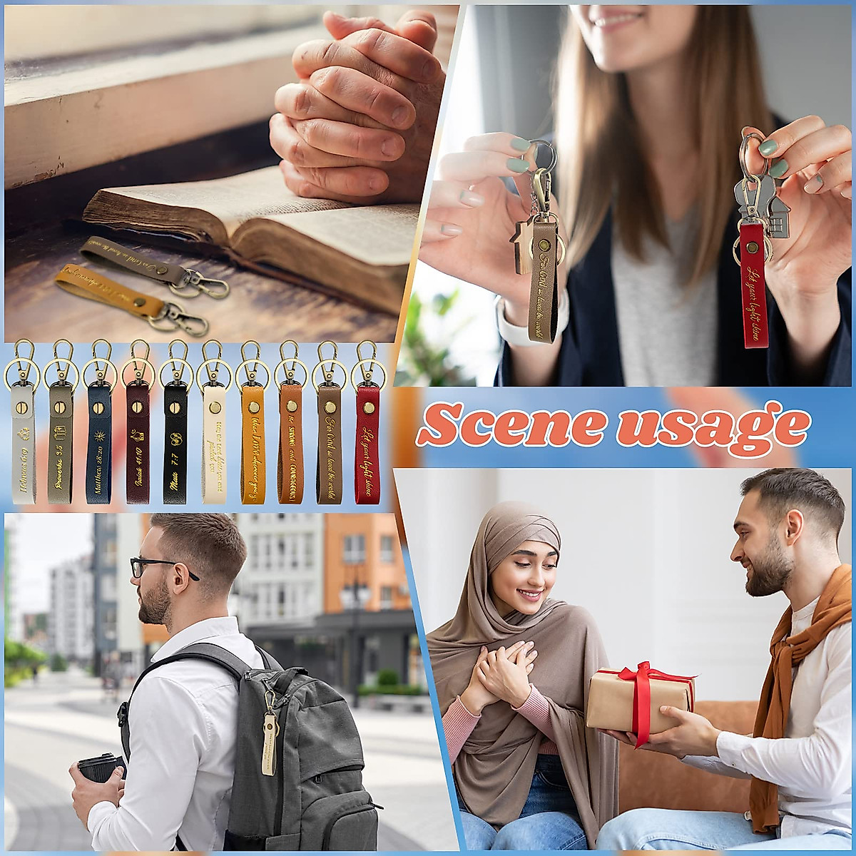 20 Pcs Christian Key Chain Leather Religious Keychain Inspirational Bible Key Chains Verse Quote Keychains Christmas Gifts (Multi Colors)