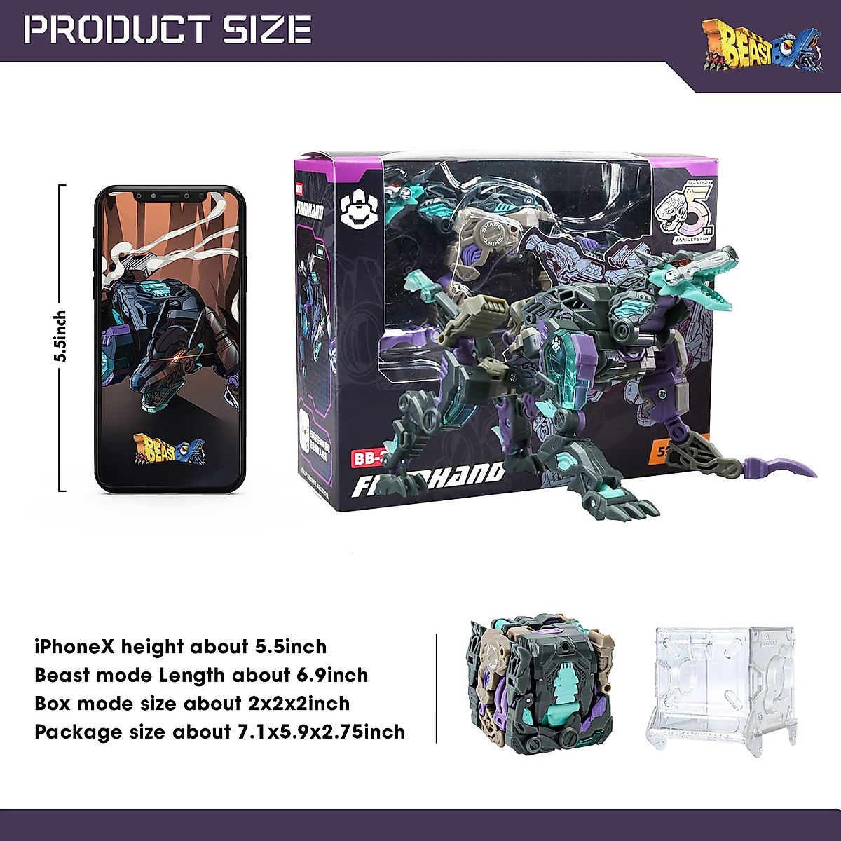 52TOYS Beastbox BB-31 FirmHand Wolf Deformation Toys Action Figure, 2/6.9inch 2 in 1 Collectible Deformation Boy Toys for Party Birthday Gifts, Ages 15 and Up