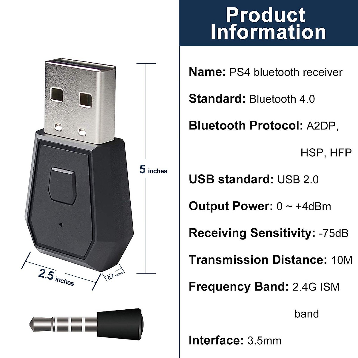 Zamia Wireless Adapter for PS4/PS5 Dongle Mini USB 4.0 Headset Adapter Transmitters Microphone Receiver Support A2DP HFP HSP