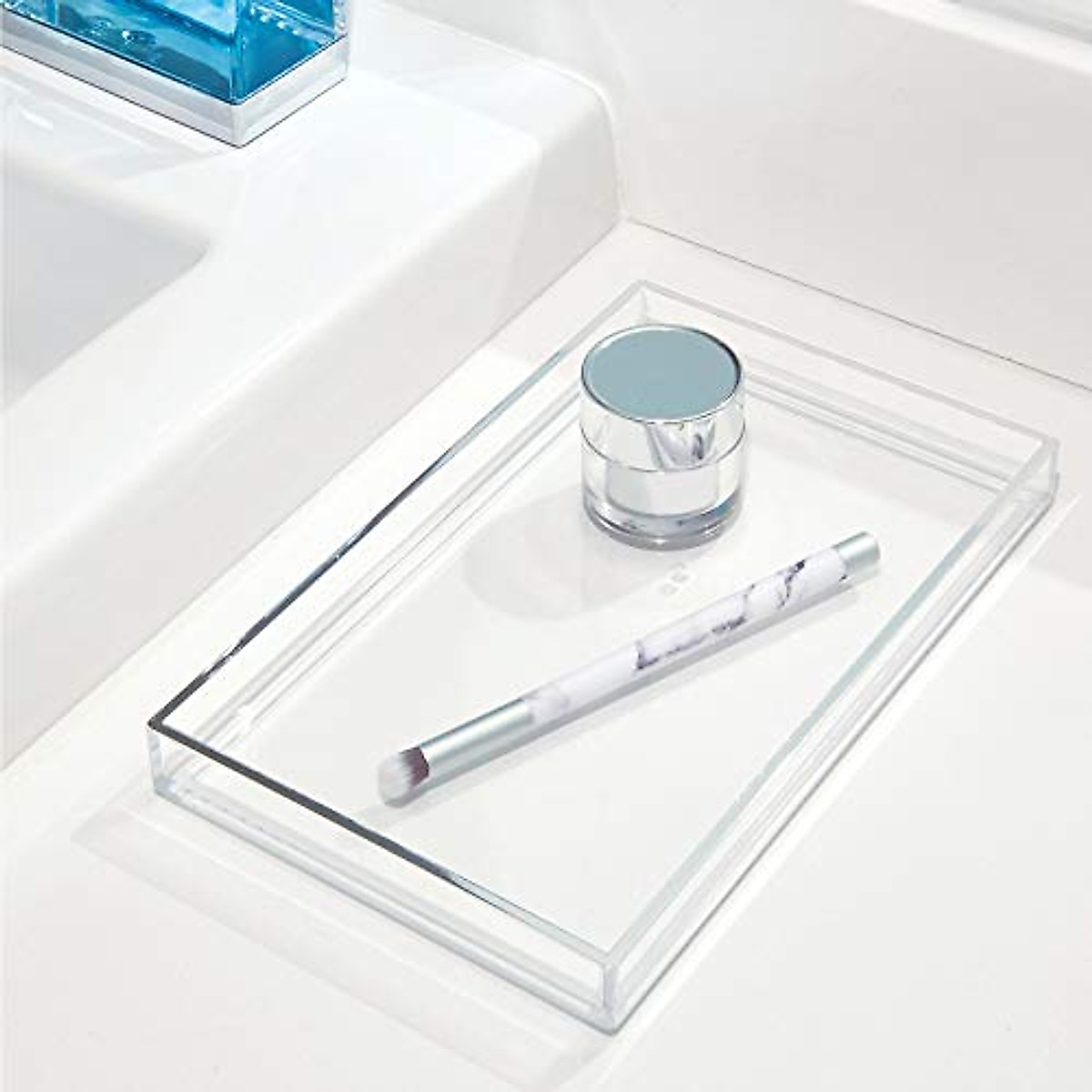 iDesign Bathroom Tray for Towels, Cosmetics and Accessories, The Clarity Collection – 8.68” x 5.34” x 0.95”, Brushed Silver