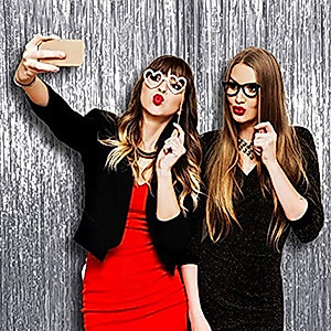 Twinkle Star 2 Pack Photo Booth Backdrop Metallic Tinsel Foil Fringe Curtains Environmental Background for Birthday Wedding Party Christmas Decorations (Silver)