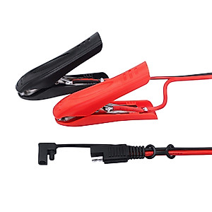 CERRXIAN 3.2FT 12V 14AWG Alligator Crocodile Clip to SAE Connector Quick Release Quick Disconnect Car Solar Power Charging Extension Cable,Black & Red C