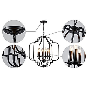 Saint Mossi Black Farmhouse Chandelier with 6 Lights,Lantern Metal Pendant Lighting for Dining Room,Living Room,Kitchen,Foyer,W23 x H26 with Adjustable Chain
