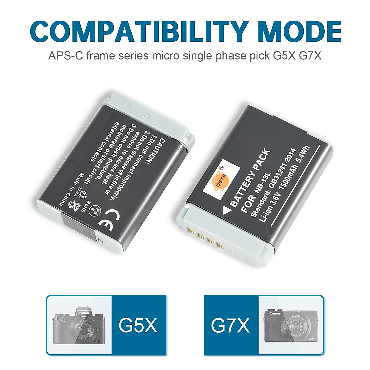 DSTE Replacement for 2 x NB-13L Battery + Dual USB Charger Compatible Canon PowerShot SX740 HS G5X G7X G9X G7 X Mark II G9X Mark II SX620 HS SX720 HS SX730 HS G1 X Mark III G5 X Mark II