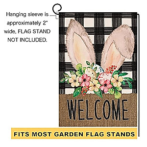 Sambosk Buffalo Easter Bunny Small Garden Flag Welcome Spring Vertical Double Sided Burlap Rabbit Ear Egg Floral Farmhouse Yard Outdoor Decoration 12 x 18 Inches