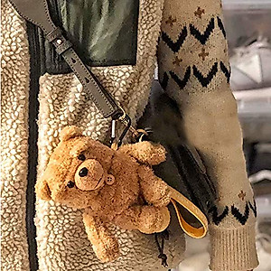 Cute Plush Unique Creative Fur Fluffy Brown Teddy Bear Case Animal Stuffed Doll Compatible with Airpods pro Cartoon Headphones Cover with Keychain Clip for Girls Boys Best Gift
