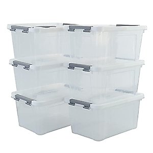 Ramddy Clear Plastic Bins with Lid, 5 Liter Latching Box with Handles, 6 Packs