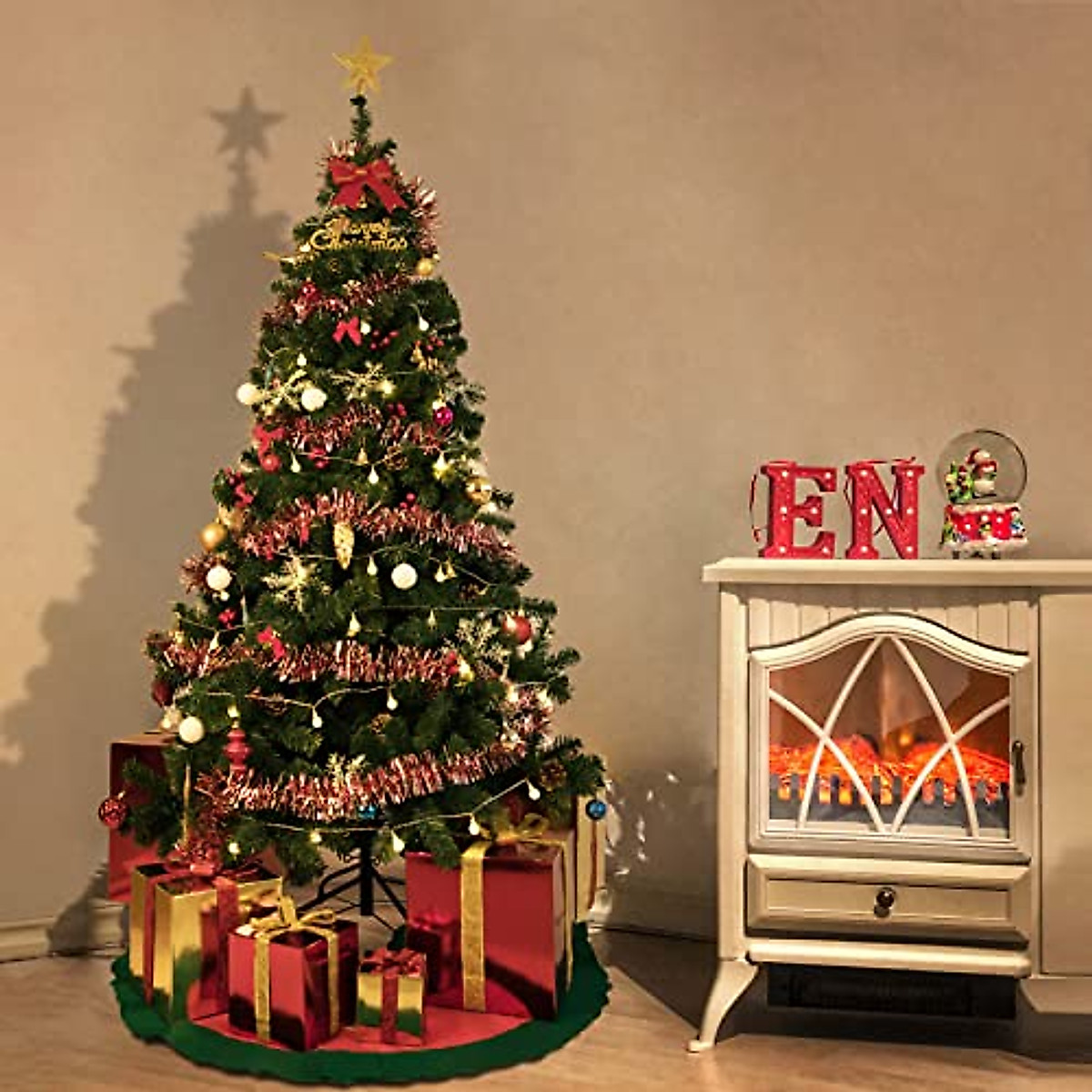 Artificial Christmas Tree Xmas Pine Tree, Automatic Open, Hinged Flocked with Metal Stand for Holiday Home Party Decoration(7.5FT, AUTO-Green)