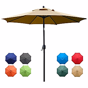 Sunnyglade 9Ft Patio Umbrella Outdoor Table Umbrella with 8 Sturdy Ribs (Tan)