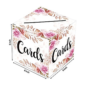 Pink floral Card Box – 8”8”8” Gift Or Money Box Holder for Wedding,Baby or Bridal Shower,Birthday, Graduation,Engagement, Party Favor, Decorations, 1 Set(hezi-A004)