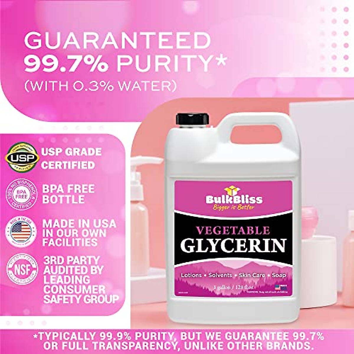 BulkBliss Vegetable Glycerine Food Grade, Non-GMO for Skin, Crafts - Half Gallon Glycerin Liquid (64 oz)