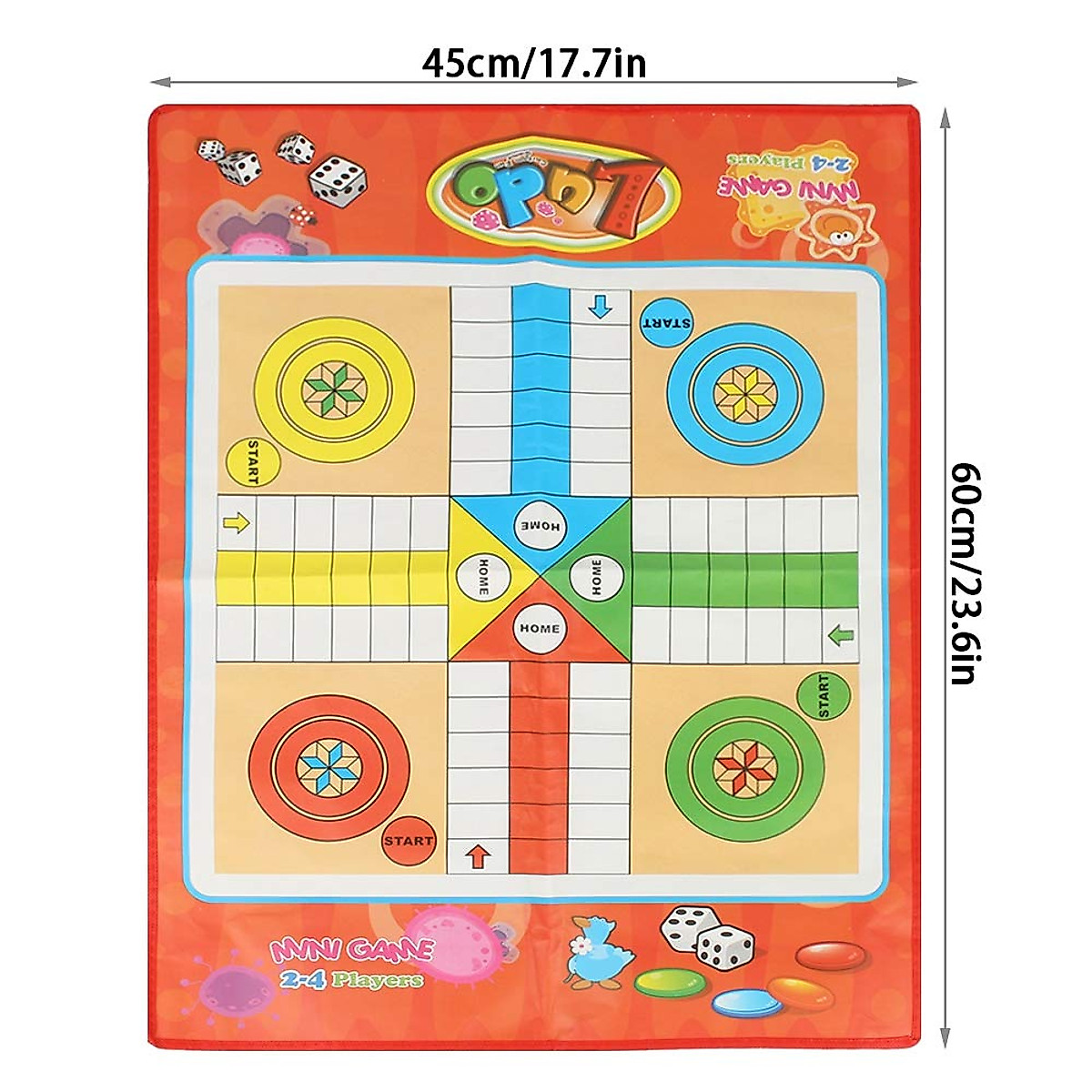 Ludo Board Game Set, 23.6 x 17.7inch Non-Woven Fabric Foldable Snakes and Ladders Ludo Game Set for Home Travel Entertainment