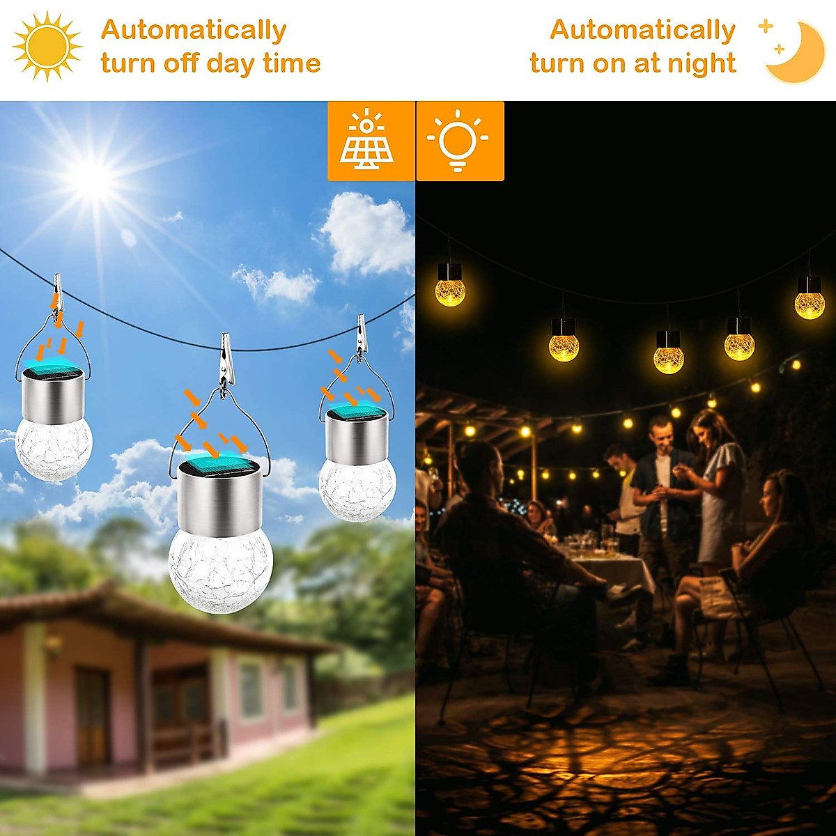 LEDIKON 12 Pack Hanging Solar Lights Outdoor Decorative,Solar Powered Cracked Glass Ball Lights,Waterproof Outdoor Hanging Globe Tree Lights with Clip for Garden Patio Path Balcony Backyard,Warm White