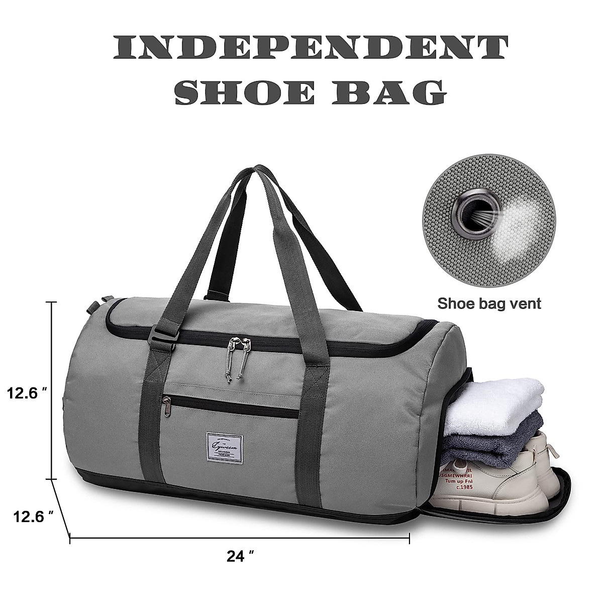 Lyweem 60L Duffle Bag for Men Travel Duffel Bag Large Size for Women Weekender Overnight with Shoes Compartment Multifunctional Gym Bags, Gray