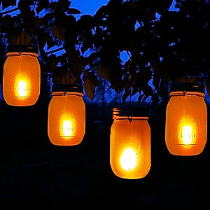 Solar Mason Jar Flame Lantern Lights ,4 Pack LED Flickering Flame Effect Light,Solar Lanterns for Outdoor Patio Party Garden Wedding Christmas Decor Lights(Mason Jars/Handles Included)