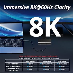 WAVLINK Thunderbolt 4 Hub with Dual HDMI 4K@60Hz,100W Charging, Thunderbolt Certified, 13-in-1 Thunderbolt 4 Dock Dual Monitor Single 8K Output for Windows or Mac, 4X USB, 2.5G Ethernet,SD/MicroSD
