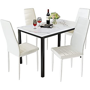 Faux Marble Dining Set for Small Spaces Kitchen 4 Table with Chairs Home Furniture