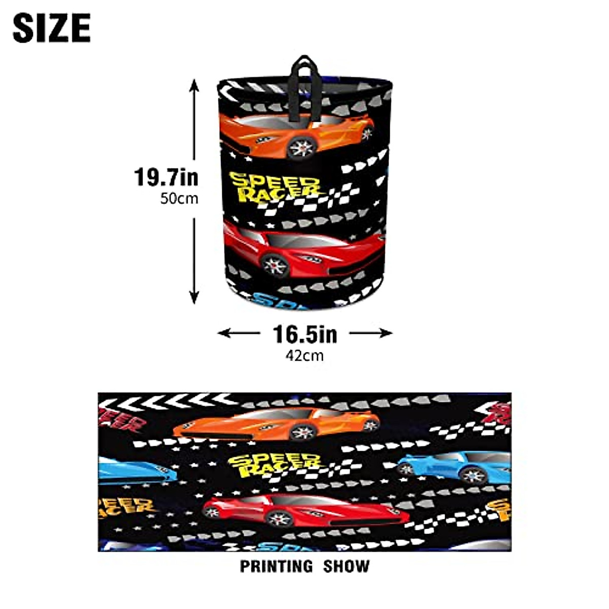 Laundry Basket Hamper with Handles Racing Car Boys Canvas Freestanding Dirty Clothes Hampers Waterproof Lightweight Large Storage Basket for Laundry Bedroom Dorm Clothes Towels Toys Organizer