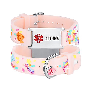 LinnaLove cartoon medical alert id bracelets Parents gift to Son, daughter, brother, sister (Pre-engraving asthma-SHEEP)