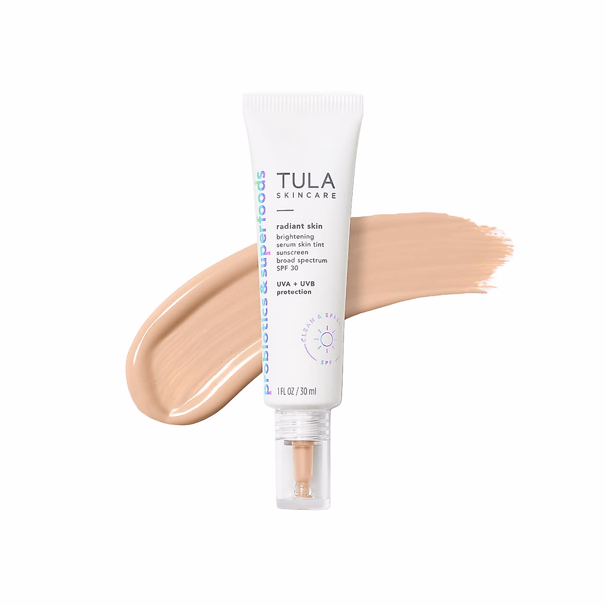 TULA Skin Care Radiant Skin Brightening Serum Skin Tint SPF-Facial Sunscreen Provides Broad Spectrum SPF 30 Protection, Tinted, Serum-Light Formula Brightens and Evens Skin-Shade 05, 1.0 fl oz.