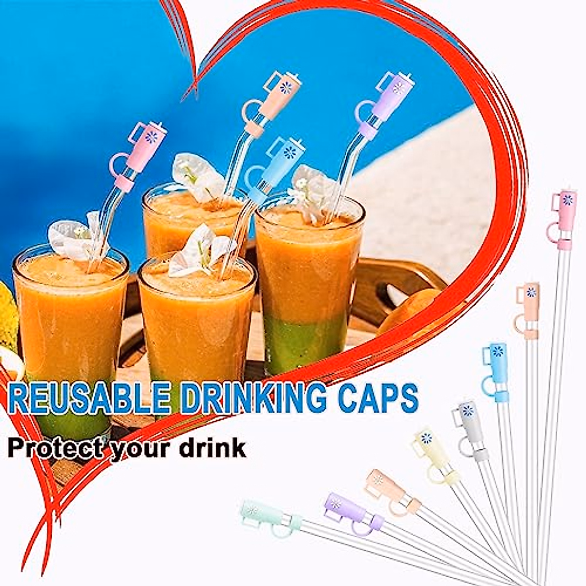 EXQUILEG Straw Covers Cap Fit for Stanley Cup, 8Pcs Silicone Straw Toppers Compatible for Stanley 30&40 Oz Tumbler, 10mm Drinking Straw Tip Covers Fit for Stanley Cups Accessories