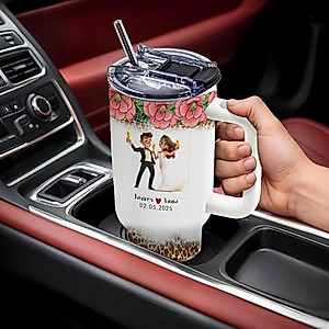 Personalized 40oz Tumbler with Handle – wedding hashtag-Custom Couple Gift for Anniversary Wedding Gift, Birthday, Mother's Day, Valentine’s Day FTSnbL