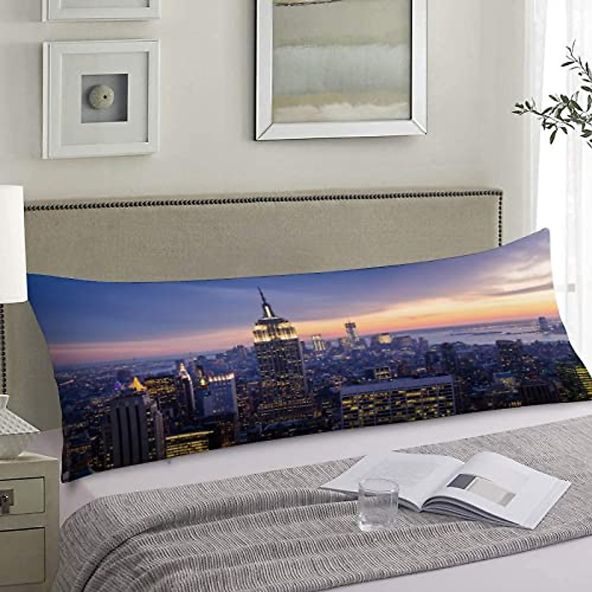 AIRMARK Body Pillow Cover,New York City Skyline with Skyscrapers at Sunset Printed Long Pillow Cases Protector with Zipper Decor Soft Large Covers Cushion for Beding,Couch,Sofa,Home Gift 20"x54"