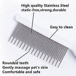 Pet Comb, Long and Short Teeth Comb for Dogs & Cats, Pet Hair Comb for Home Grooming Kit, Removes Knots, Mats and Tangles
