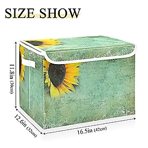 RunningBear Sunflower Teal Large Storage Bins with Lid Collapsible Storage Bin Nursery Baskets Cute Storage Box for Shelf Closet Nursery Home