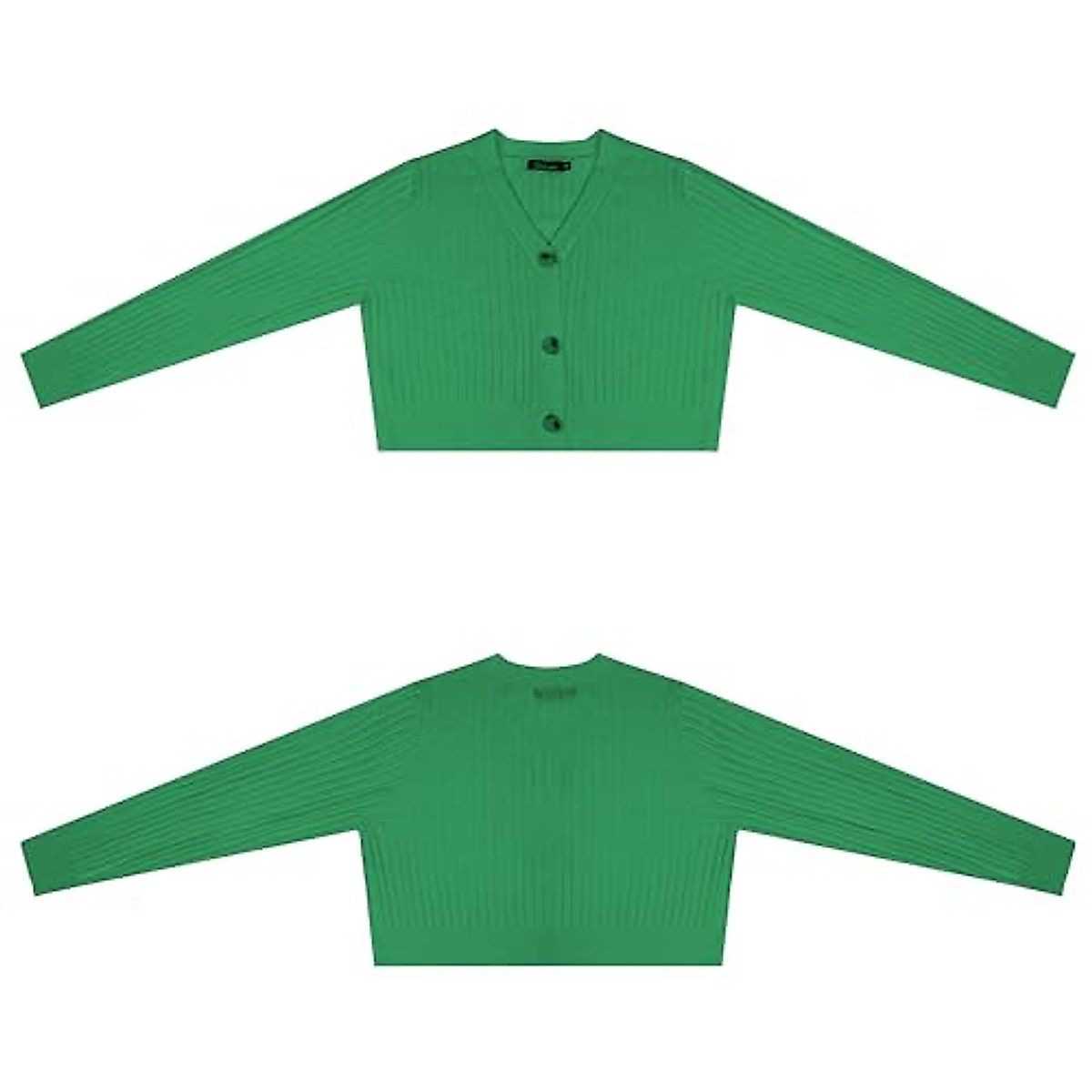 Women's Long Sleeve Cropped Cardigan Sweaters V Neck Solid Button Down Knit Bolero Shrugs Green