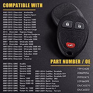 Key Fob Replacement Fits for 2007-2016 Chevy Silverado Suburban Tahoe Avalanche Equinox Express Traverse GMC Sierra Yukon Acadia Savana Cadillac Escalade Buick Enclave Saturn Vue Outlook, 3 Btn Set 2