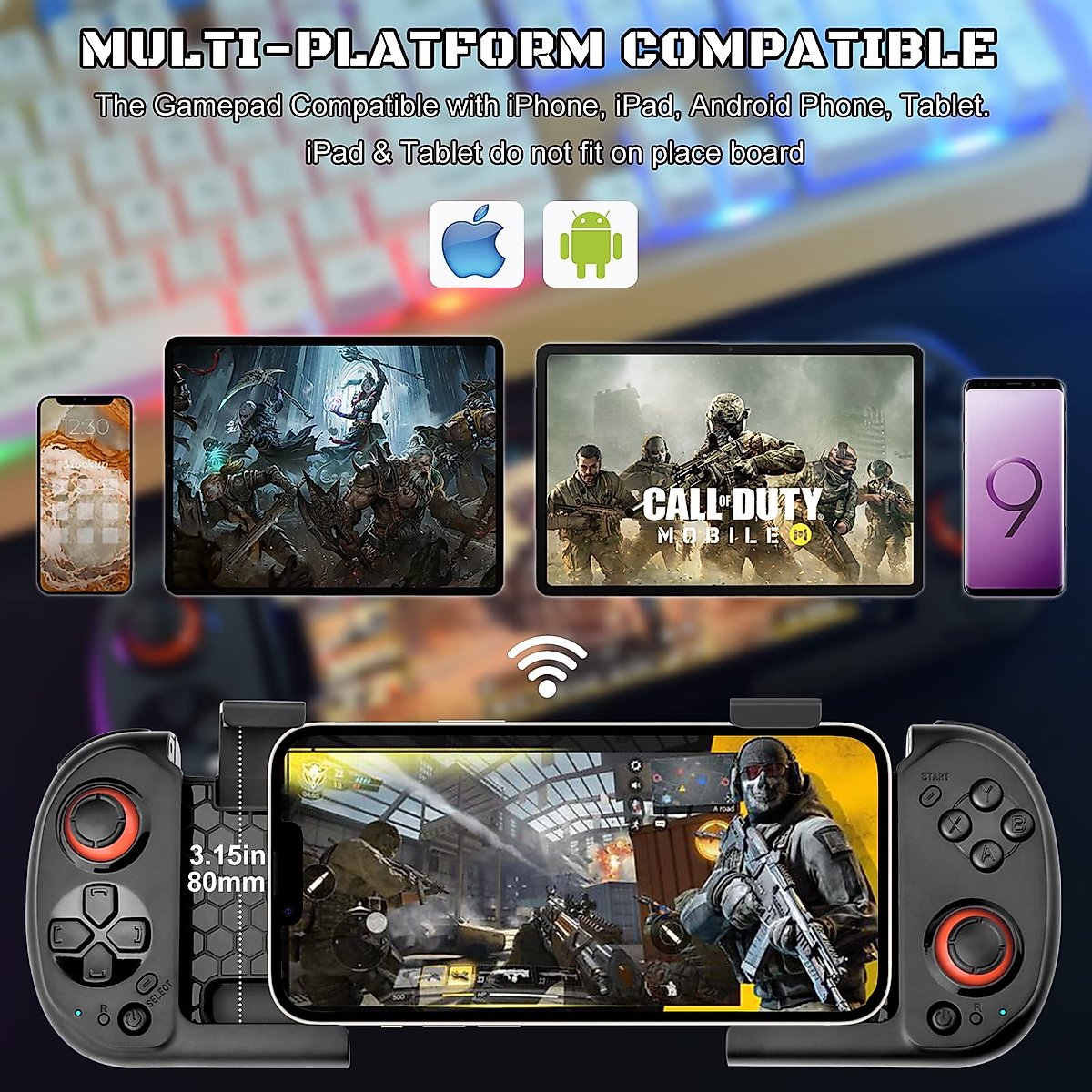 Mobile Gaming Controller for iPhone iOS Android Wireless Gamepad Joystick - One-Handed Mobile Gamepad - Magnetic Storage - Call of duty- Direct Play