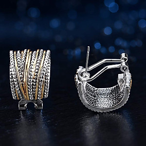 Mytys Two Tone Earrings for Women Gold and Silver Rose Gold Crossover Half Hoop Statement Designer Stud Earrings (style 1)