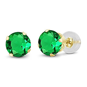 Gem Stone King 14K Gold Gemstone Birthstone Solitaire Stud Earrings | Round 6MM | Gold Earrings for Women