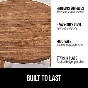 Gorilla Grip Vinyl Round Tablecloth, Fitted Elastic Edge Cover, Fade and Stain Resistant Table Cloths, Spill Proof Linen Covers for Indoor Dining, Outdoor Picnic Parties, Camping, 56" Brown Wood