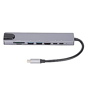 753 8 Port USB Hub,8 in 1 Type C to HDMI/USB3.0/USB C/RJ45/Memory Card USB C Hub,HDTV Support 4 K x 2 K,for Mobile Office,Big Screen Games, Multiport Adapter