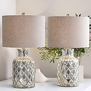JONATHAN Y JYL1075A-SET2 Set of 2 Table Lamps Alvord 24.5" LED Glass Table Lamp Contemporary Bedside Desk Nightstand Lamp for Bedroom Living Room Office College Bookcase, Mercury Silver
