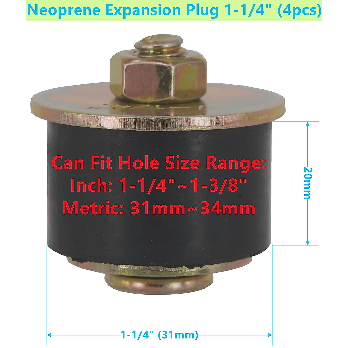 Dsnaduo Automotive Neoprene Expansion Plug 1-1/4 inch to 1-3/8 inch (31mm -34mm),4 pack Rubber Freeze Plug, Replace 58251 570-007.1 02601