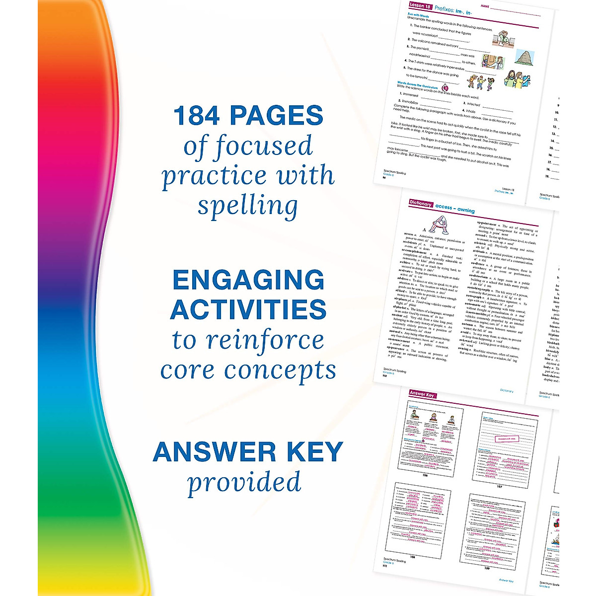Spectrum 6th Grade Spelling Workbook, Grammar and Handwriting Practice With Root Words, Diphthongs, Prefixes, Suffixes, 6th Grade Workbook With English Dictionary, Classroom or Homeschool Curriculum