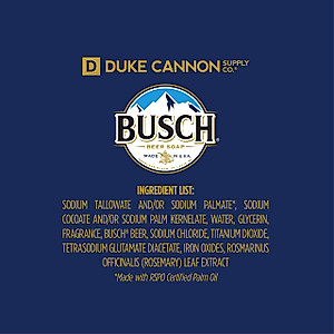 Duke Cannon Supply Co. Big Ass Brick of Bar Soap - Superior Grade, Large Men's Soap Made with Busch, All Skin Types, Masculine Sandalwood Scent, 10 oz.