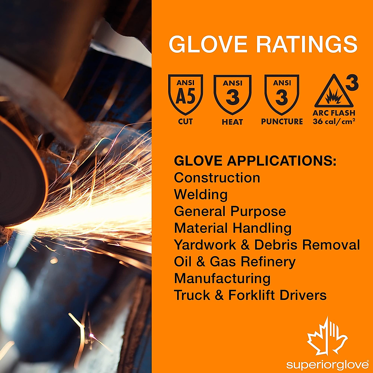 Superior Glove Endura Goatskin Leather Work Gloves with ParaActiv Cut Resistant Protection - Arc Flash Safety Work Gloves 378GKTFG (1 Pair) Large